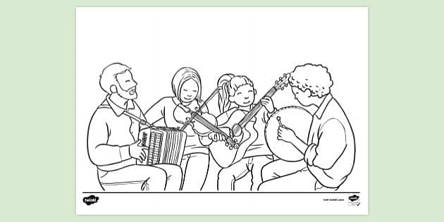 Irish Musicians Colouring Sheet | Colouring Sheets - Twinkl