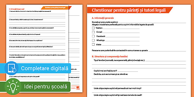 Chestionar pentru părinti la început de an școlar Ciclul primar