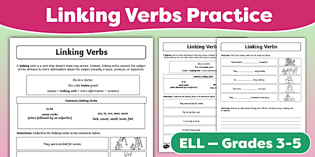 Linking Verbs Worksheet for ELL