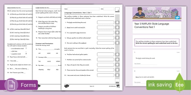Language Conventions Practice Test Year 3 Set 3 PDF