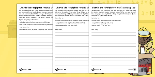 Charlie the Firefighter Diary Writing Differentiated Worksheets