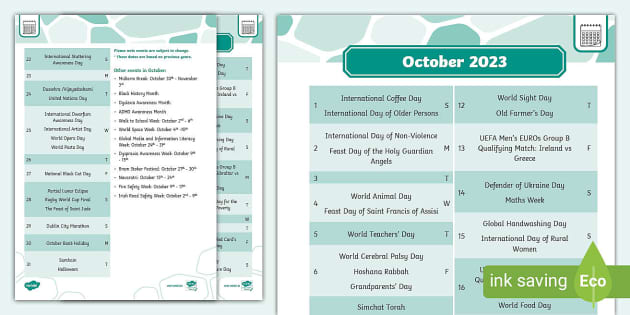 Teacher Planner: What's Happening in October? - Twinkl