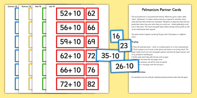 Add and Subtract 10 Partner Cards Game Pack (teacher made)