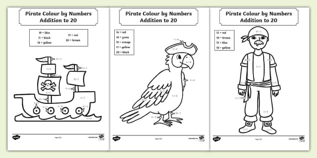 Pirate Addition to 20 Colour by Numbers (teacher made)