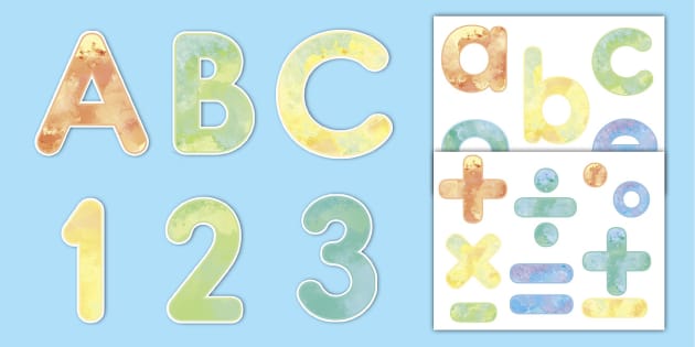 Watercolor Bulletin Board Letters and Numbers Pack - Twinkl