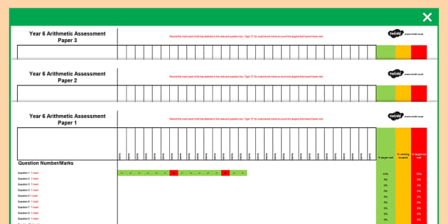 Key Stage 2 Arithmetic Full Practise Tests Assessment Spreadsheet