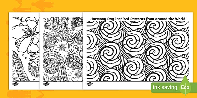 Harmony Day Inspired Patterns from around the World Colouring Sheets