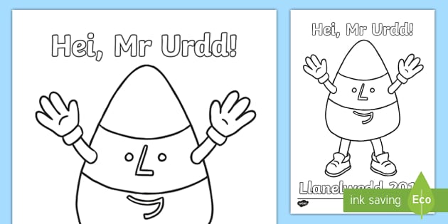 Taflen Lliwio Mr Urdd - eisteddfod, lliw, Mistar Urdd, llanelwedd, 2018