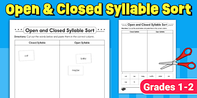 Open and Closed Syllable Word Sort Cut and Paste Worksheet
