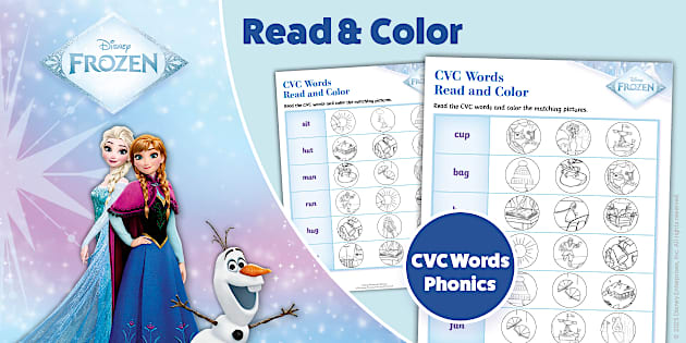 Frozen: CVC Words Read and Color Worksheet (Teacher-Made)