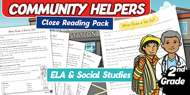 Second Grade Community Helpers Cloze Reading Pack - Twinkl