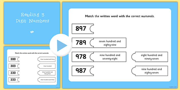 Reading 3-Digit Numbers Smartboard Matching Activity