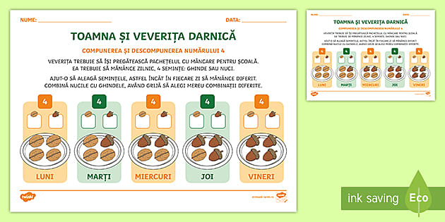 Compunerea și descompunerea numărului 4 - Fișă de activitate