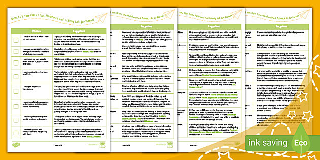 Birth-1 Year Olds I Can Milestones and Activity List Parents