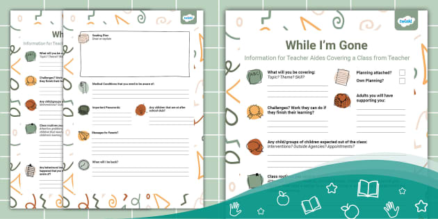 Teacher Aides | While I'm Gone Information for TA/HLTA Covering a Class ...