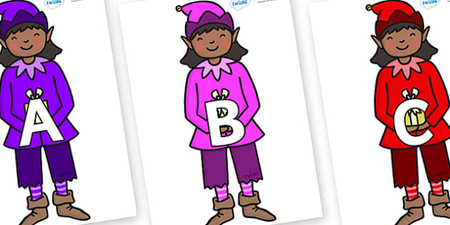 FREE! - A-Z Alphabet on Girl Elves (Multicolour) - Twinkl