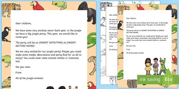 Editable Jungle Party Letter (teacher made) - Twinkl