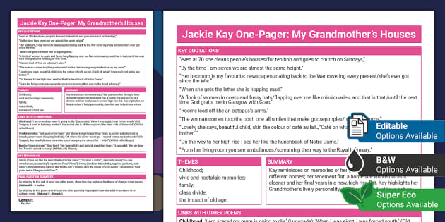 Jackie Kay One-Pager: My Grandmother's Houses - Twinkl