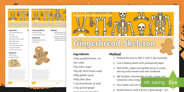 Gingerbread Skeletons Recipe -food, instructions, halloween, KS1, KS2