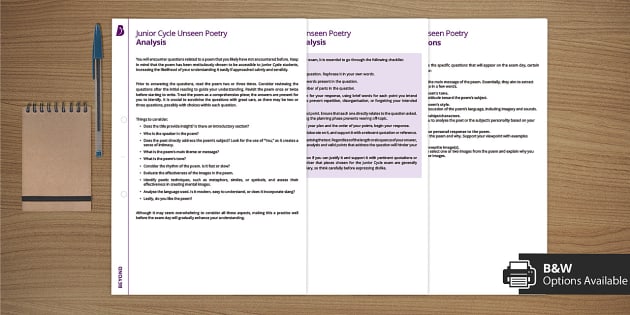 Junior Cycle Exam Paper Poetry - Twinkl Ireland Resources