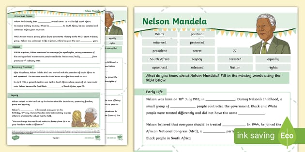 Nelson Mandela Cloze Activity (profesor hizo) - Twinkl