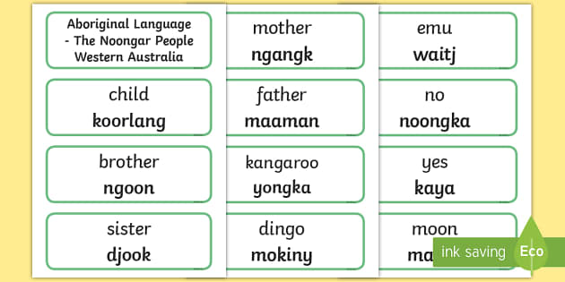 Noongar Aboriginal Language Word Cards (teacher made)