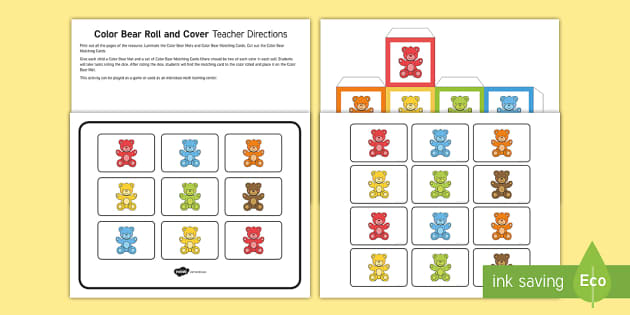 Color Bear Roll and Cover Worksheet - Twinkl