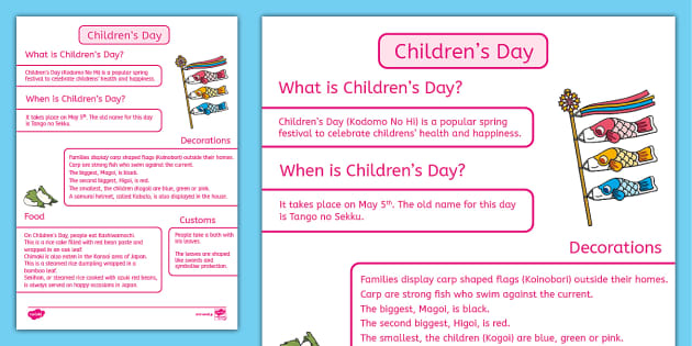 こどもの日 英語の読解プリント Children's Day Reading Comprehension English