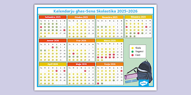 Kalendarju għas-Sena Skolastika 2025-2026 (Teacher-Made)