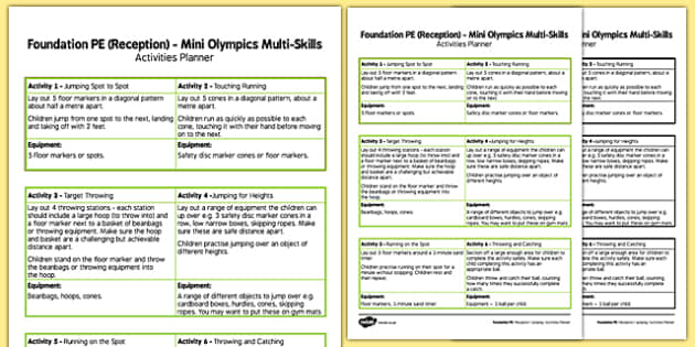 Foundation PE (Reception) Mini Olympics Multi-Skills Activities Planner