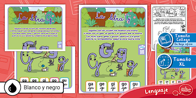 Póster | Ga Ge Gi Go Gu | Familia Letra G | Sílabas