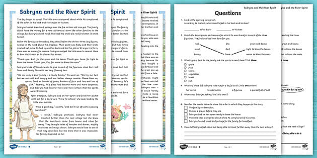 'Sabryna and the River Spirit' Reading Comprehension Answers