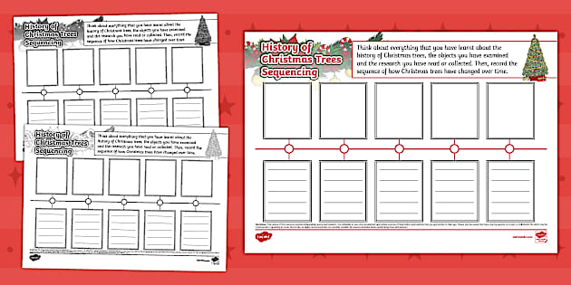 History of Christmas Trees Sequencing Worksheet - Twinkl