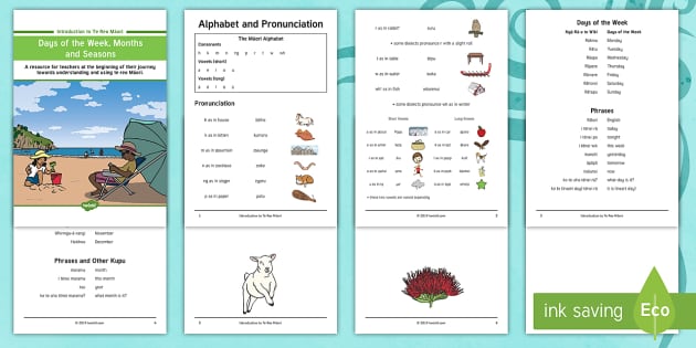 Introduction to Te Reo Māori: Days of the Week, Months and Seasons Booklet
