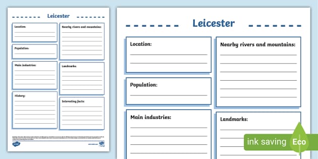 Leicester Fact File Template, Leicester (teacher made)