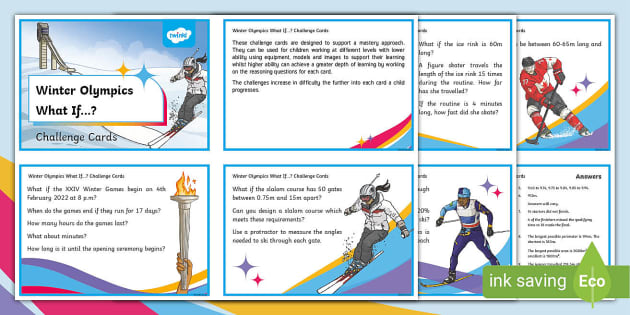 UKS2 Winter Olympics What If? Maths Challenge Cards - Twinkl