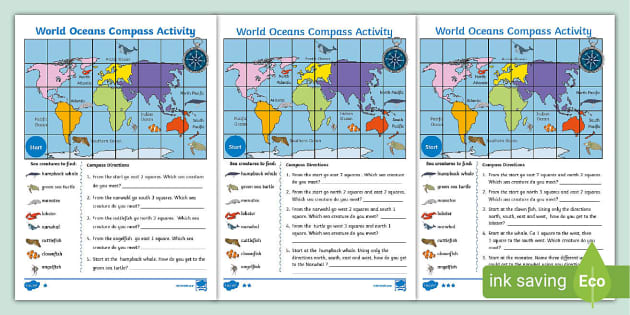 World Oceans Compass Points Activity (teacher made) - Twinkl