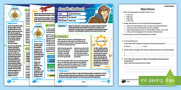 UKS2 Amelia Earhart Differentiated Reading Comprehension