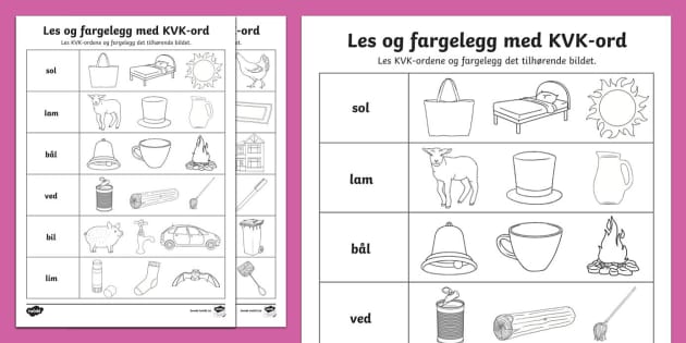 FREE! - Les og fargelegg med KVK-ord | Oppgaveark - Twinkl