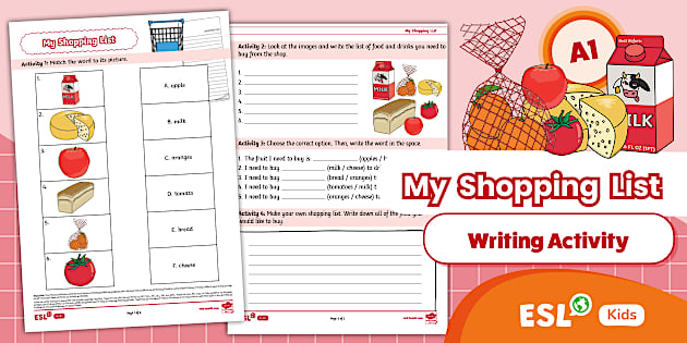 ESL Shopping List Activity for Kids {A1}