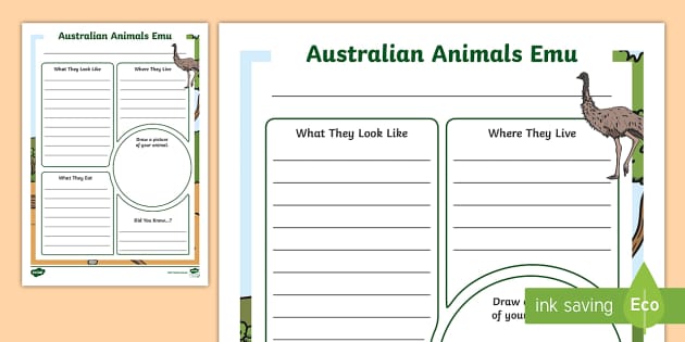 Australian Animals Emu Information Report Writing Template, blank ...