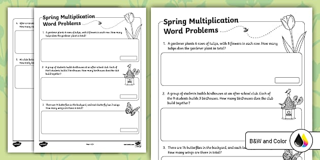 Spring Multiplication Word Problems for 3rd-5th Grade