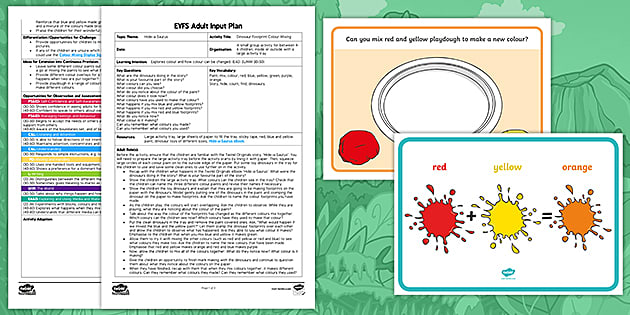 EYFS Hide-a-Saurus: Dinosaur Footprints Colour Mixing Adult Input Plan
