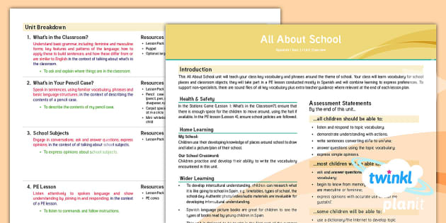 PlanIt Year 3 Spanish Medium-Term Plan: School and Hobbies