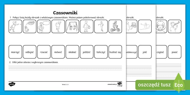Połącz czasownik z obrazkiem | Części mowy | Karta pracy Połącz czasownik z obrazkiem | Części mowy | Karta pracy