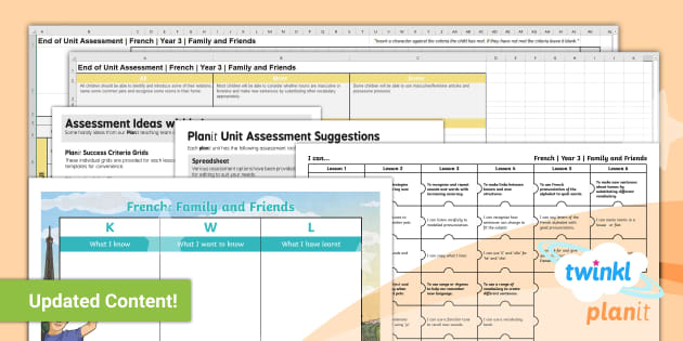 French: Family and Friends Year 3 Unit Assessment Pack