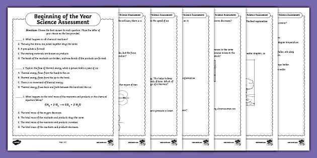 Middle School Beginning of the Year Science Assessment