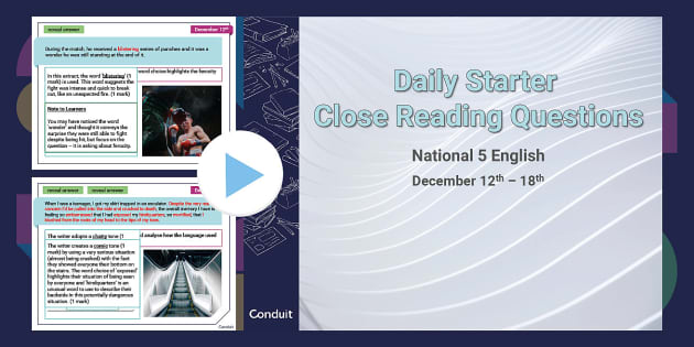 National 5 Starter Close Reading Questions Dec 12th-18th