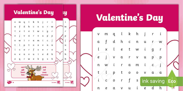 Valentine's Day Differentiated Heart Word Search - Twinkl