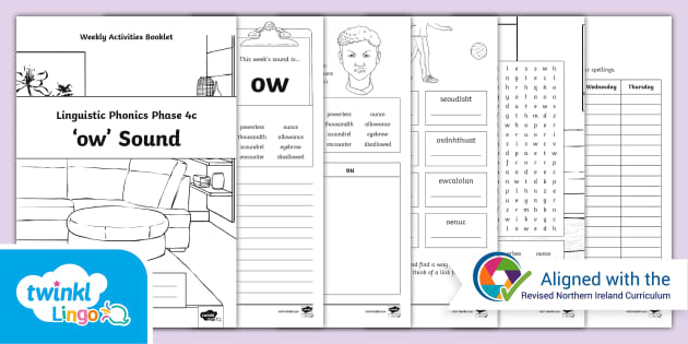 Northern Ireland Linguistic Phonics Phase 4c 'ow' Sound Weekly Activities
